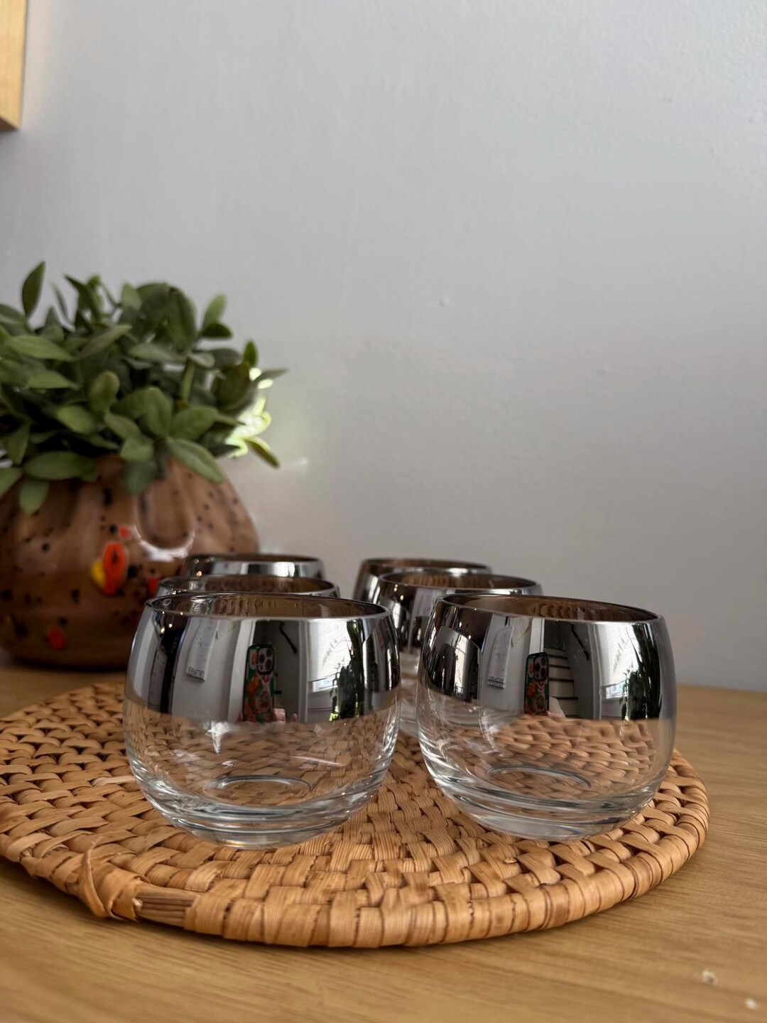 Vintage Set 6 Roly Poly Silver Fade Bar Glasses 4 Oz Shots Craft ...