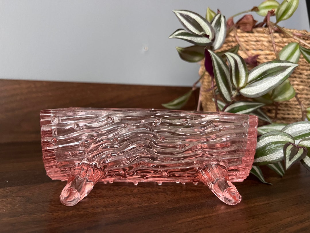 Vintage Northwood Pinkglass Log Dish Wood Grain Hobnail Motif, C. 1940s ...