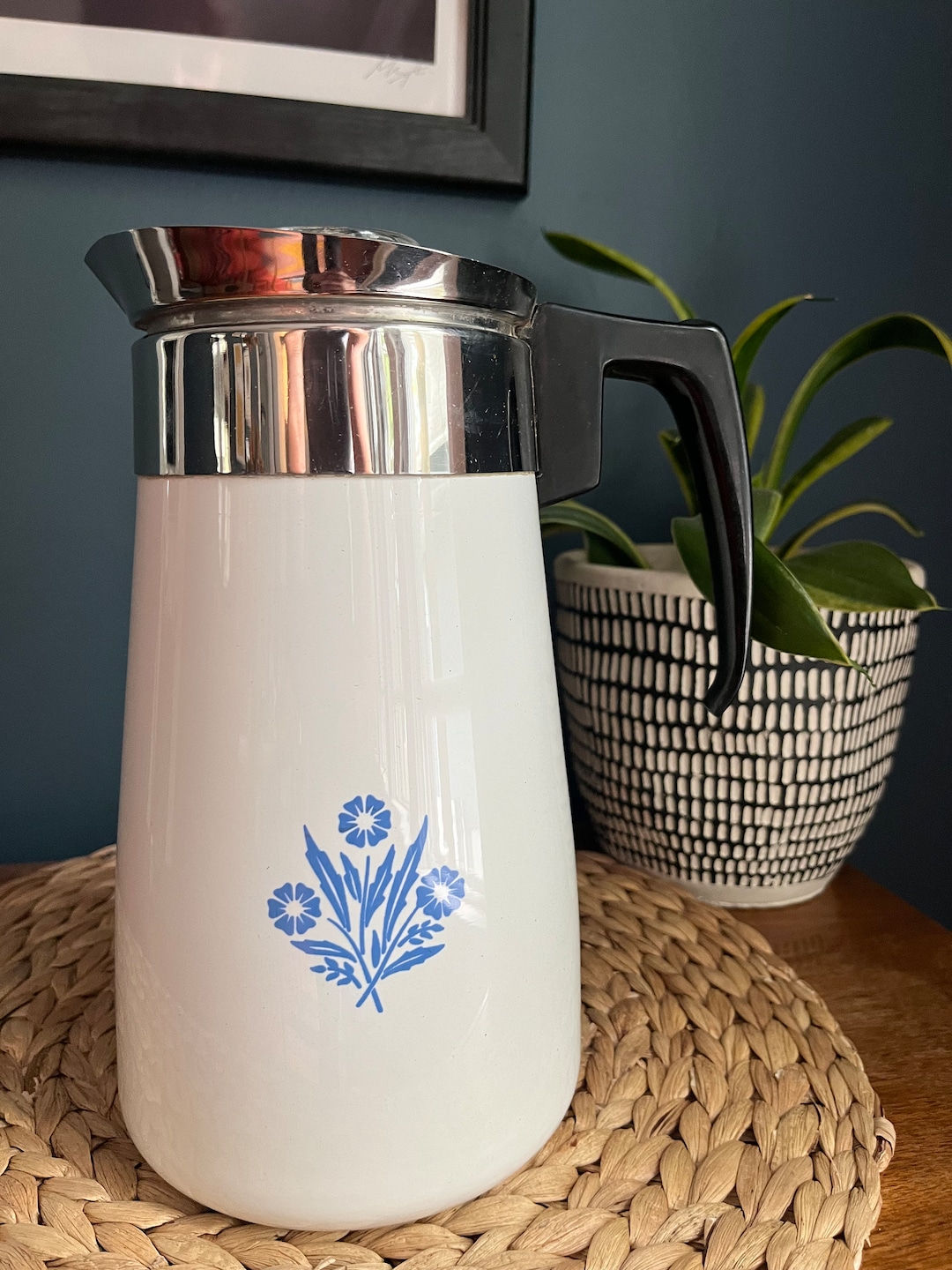 Rare Corning Ware Blue Cornflower Coffee Pitcher by Pyrex Insulated 9 ...