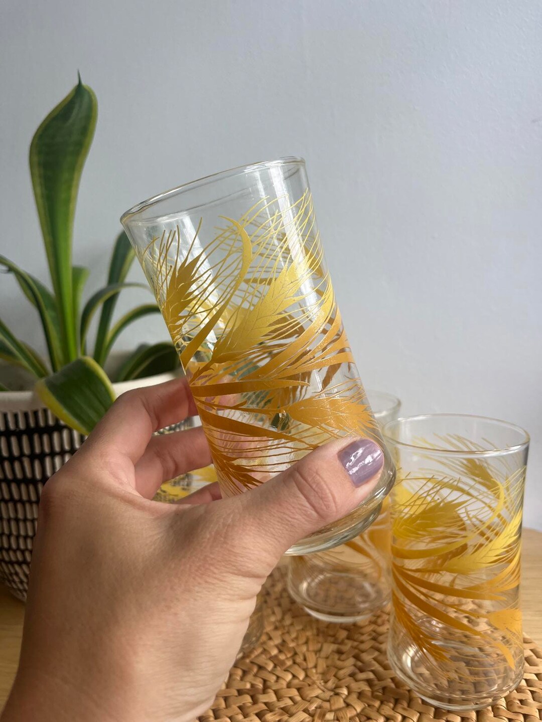 Vintage Libbey, Drinking Glasses, Set of 4, Harvest Wheat, Yellow and ...