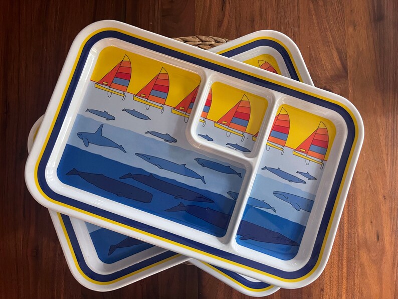 Vintage Oneida Melamine Divided Trays, Sailboat and Whale Design, C ...