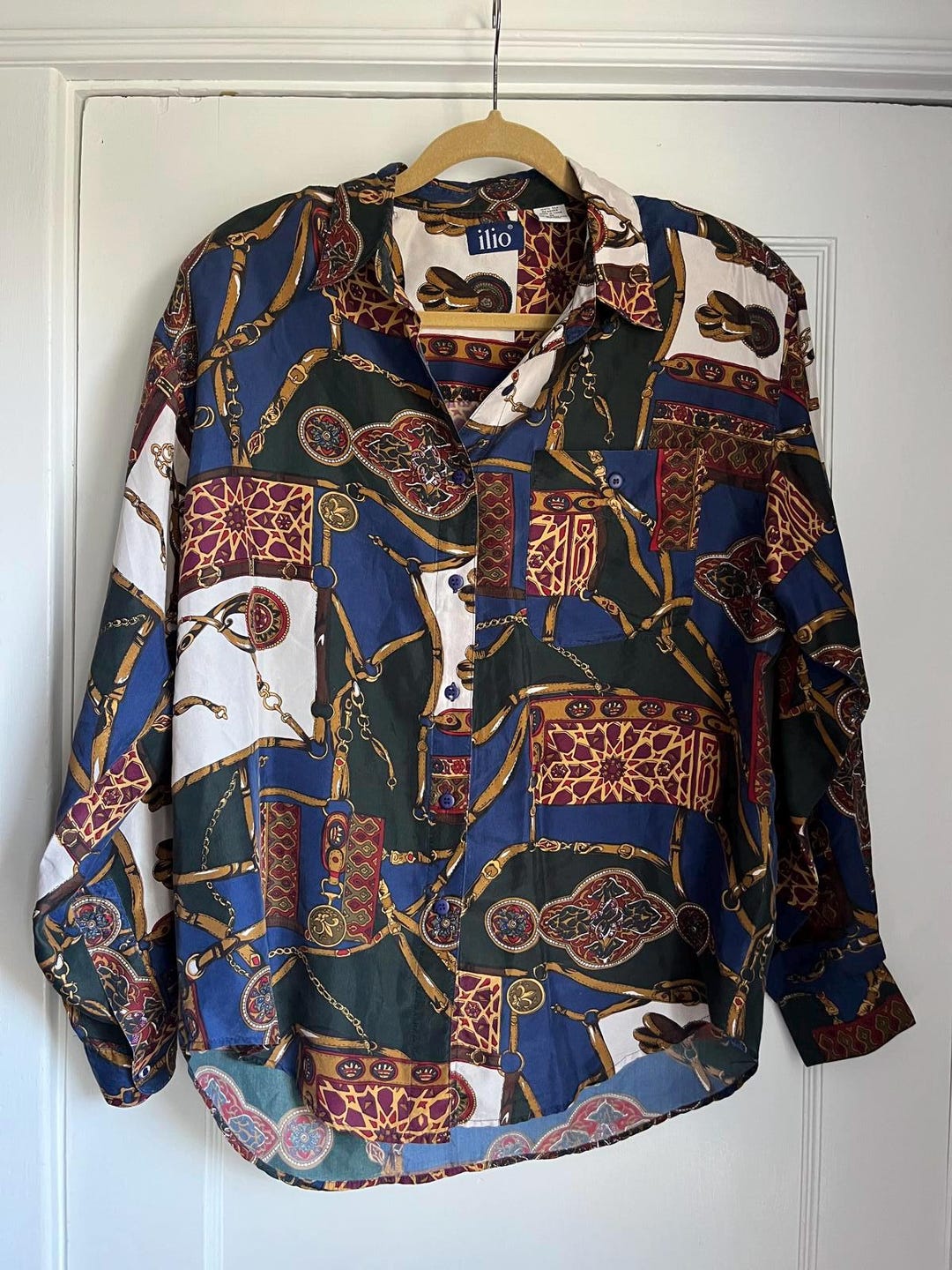 Vintage Ilio Silk Chain Print Button Down Shirt - Etsy