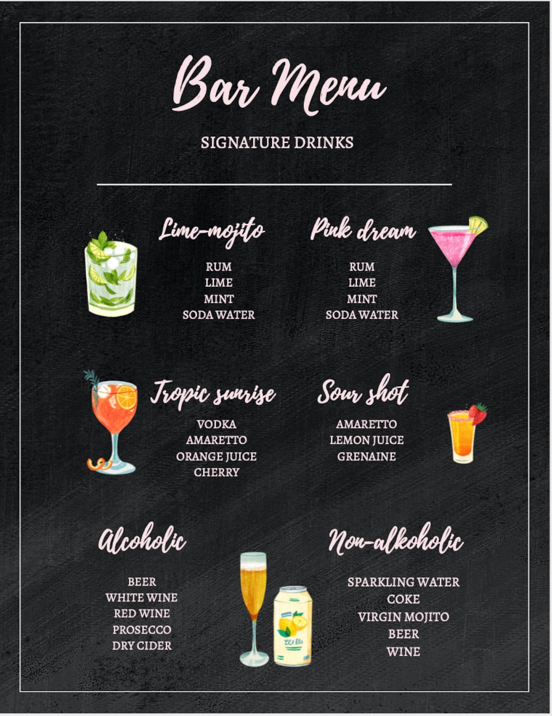 Black Modern Bar Menu - Etsy