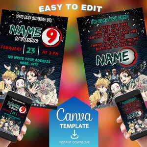 Demon Slayer Birthday Invitation Kids Birthday Invite Instant Download ...