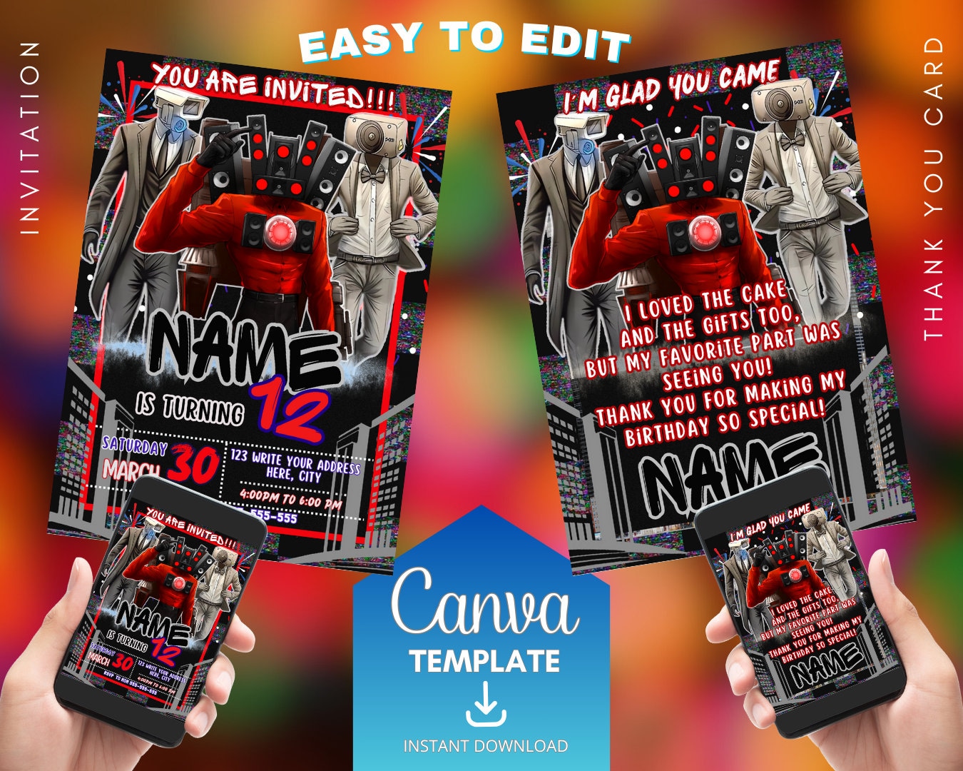 Skibidi Party Birthday Invitation Kids Birthday Invite Instant Download ...