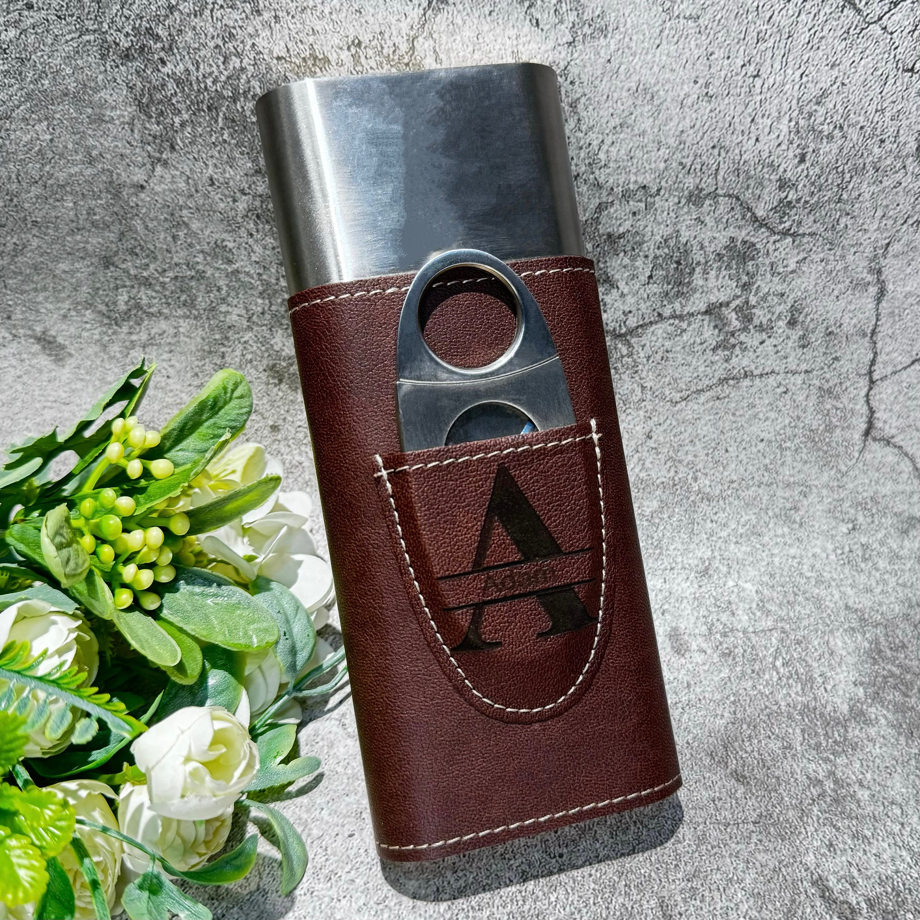 Personalized Cigar Case With Cigar Cutter, Cigar Travel Case, Leather ...