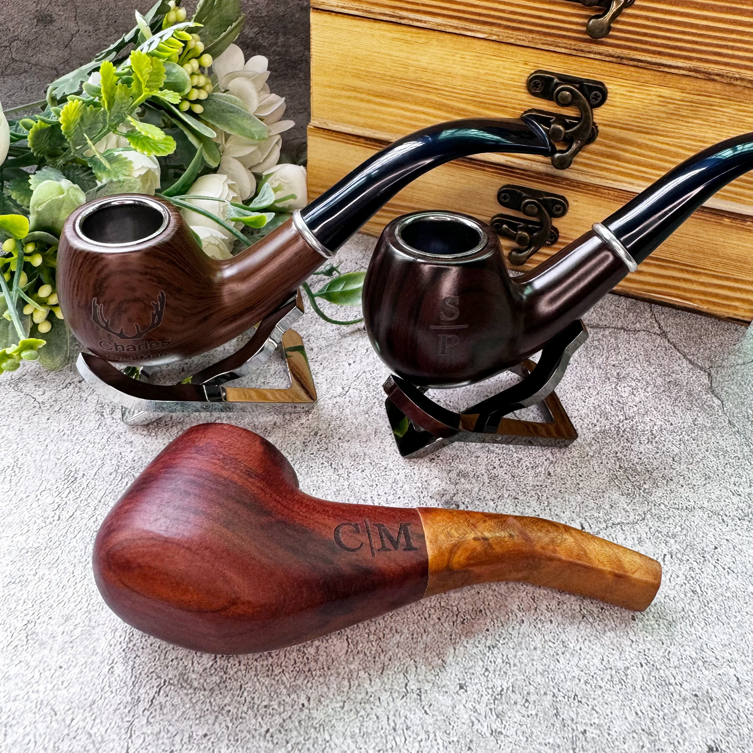 Personalized Wooden Pipes, Customized Handmade Pipes Fathers Day Gifts ...