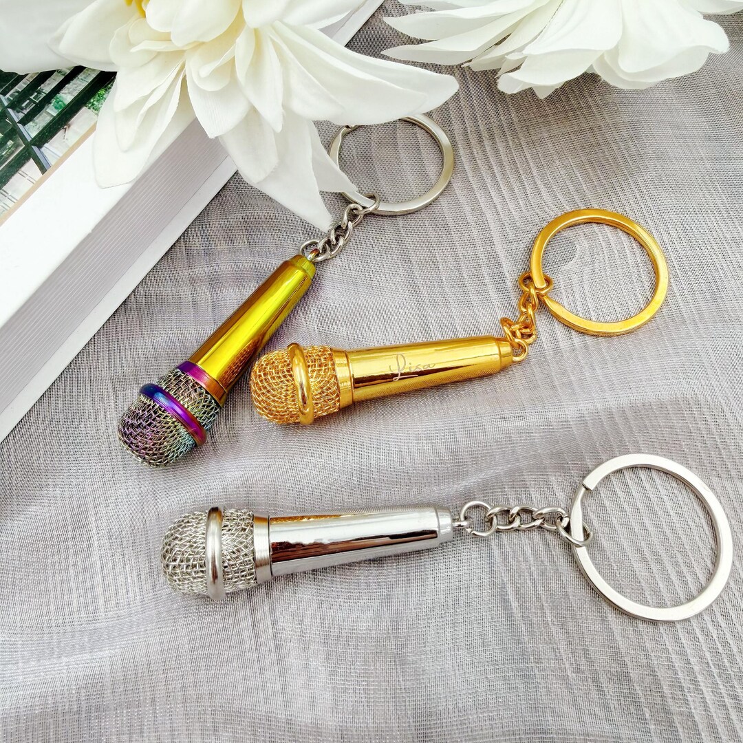 Personalized Microphone Keychain, Music Lover Gift, Singer Charm, Zinc ...
