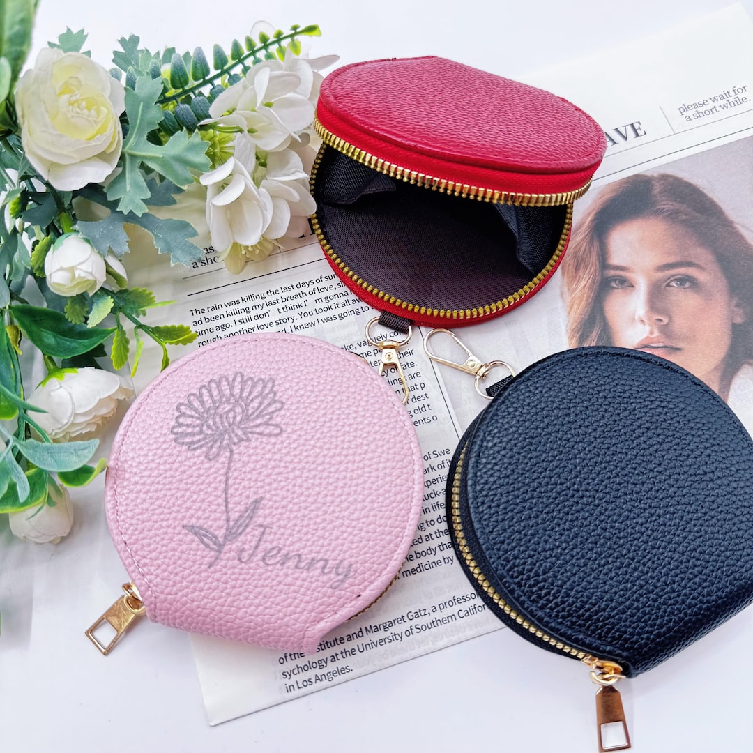 Personalized Bridesmaid Coin Wallet: Round Leather Keychain, Essential ...