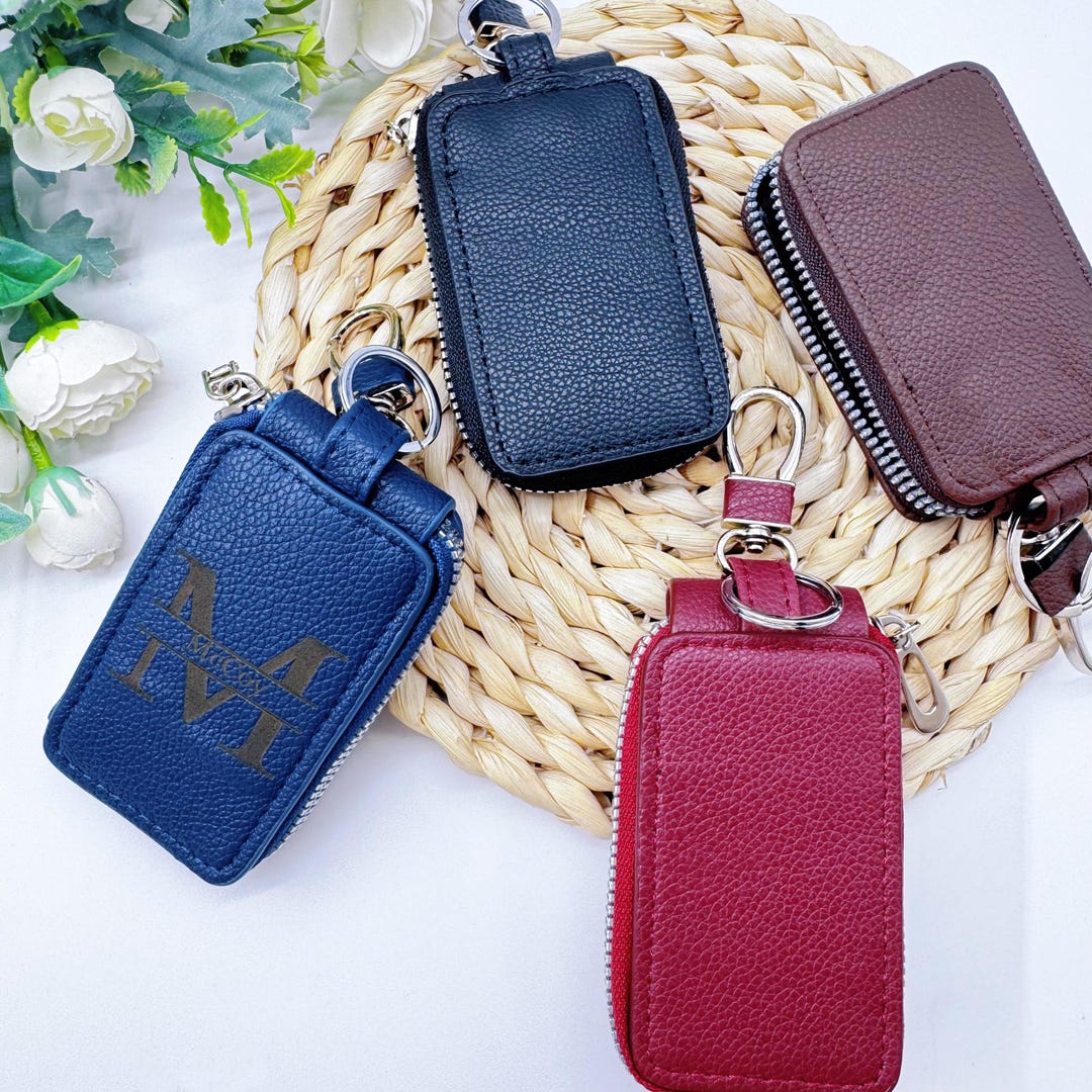 Personalized Leather Car Key Case: Zippered Key Organizer, Groomsman ...