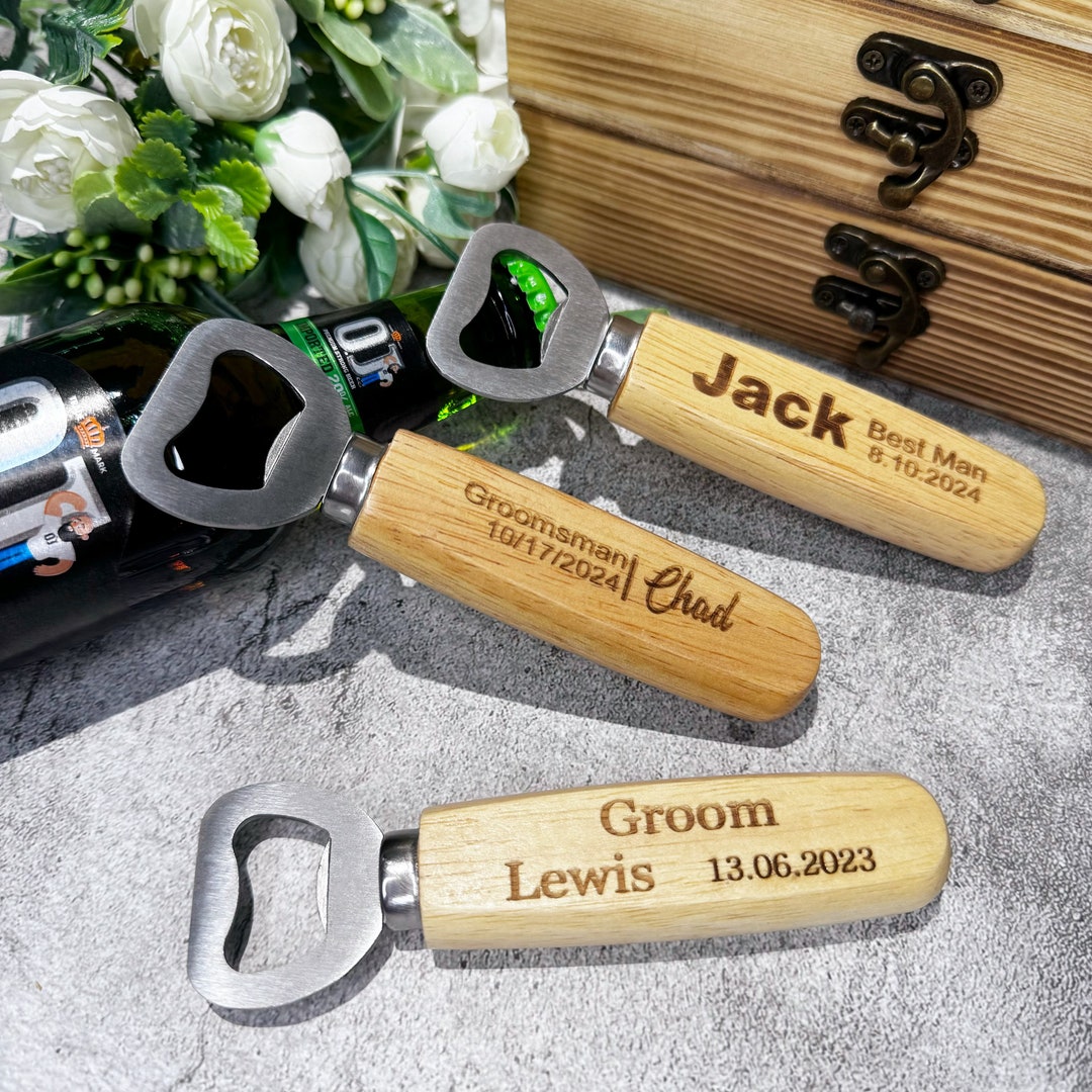Personalized Wood Bottle Opener: Engraved Gift for Groomsmen - Etsy