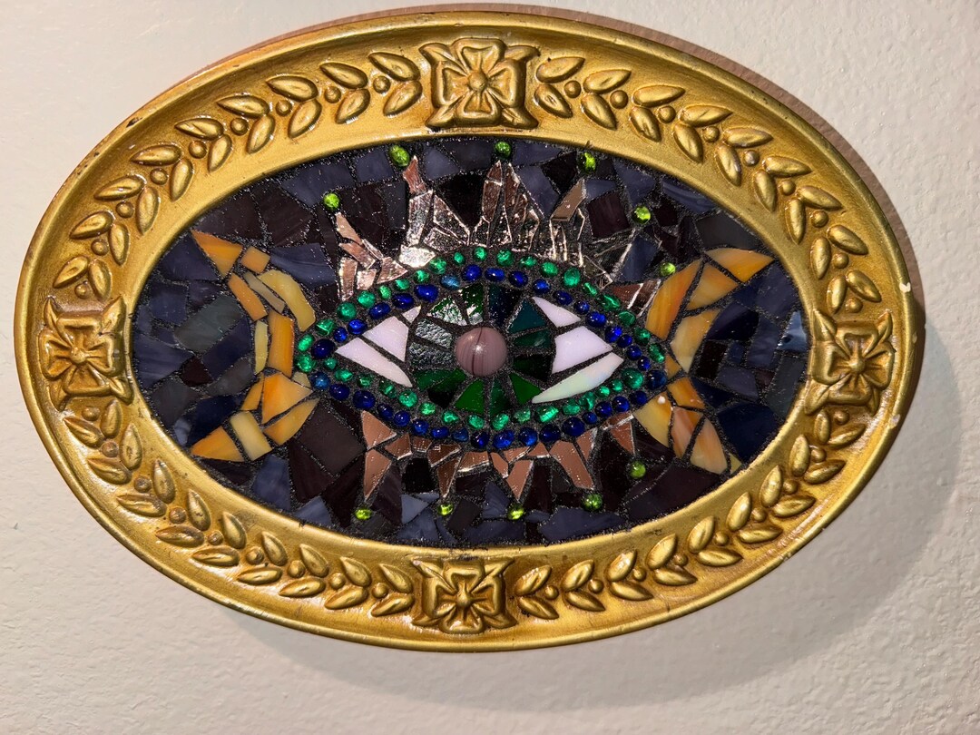 Mosaic Stained Glass Eye With Half Moons on Vintage Ceramic Mirro - Etsy