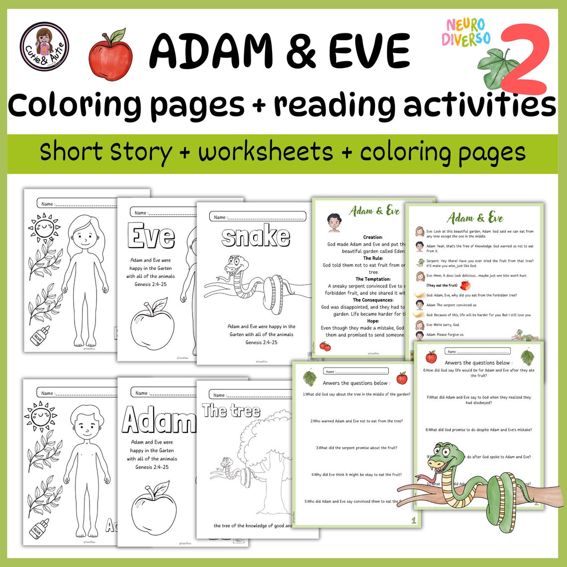 Adventures in Eden: Adam and Eve Coloring Pages and Read Activity ...