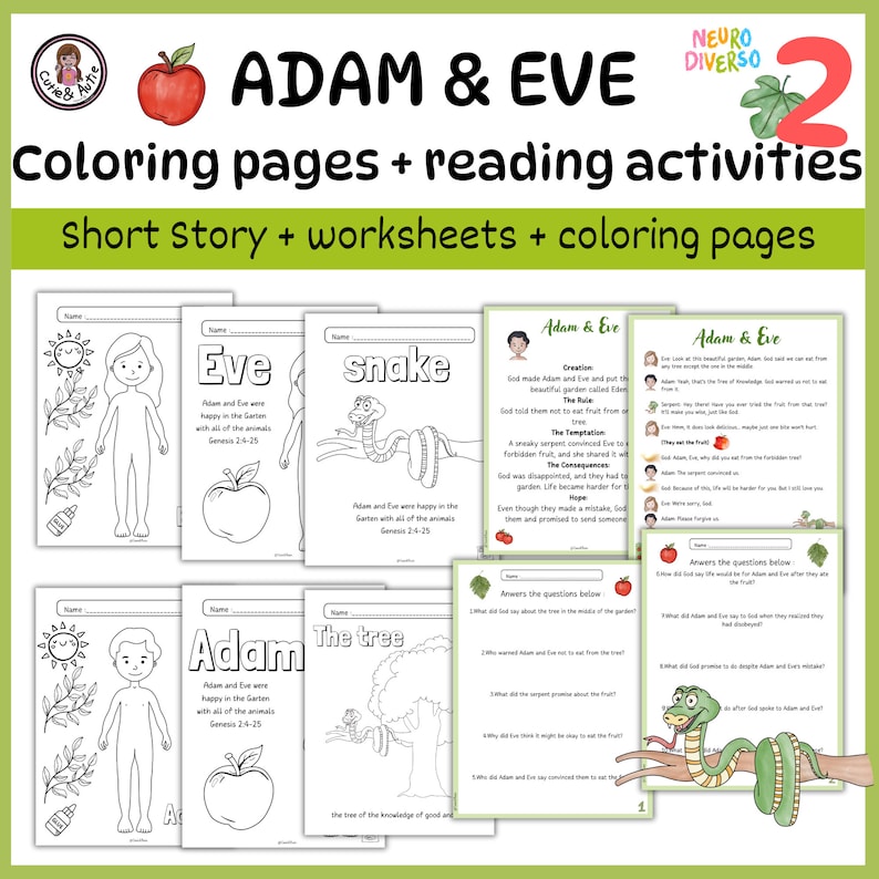 Adventures in Eden: Adam and Eve Coloring Pages and Read Activity ...