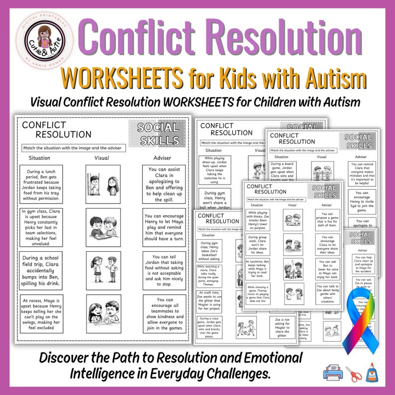 SOCIAL SKILLS: Conflict Resolution WORKSHEETS for Kids With Autism - Etsy