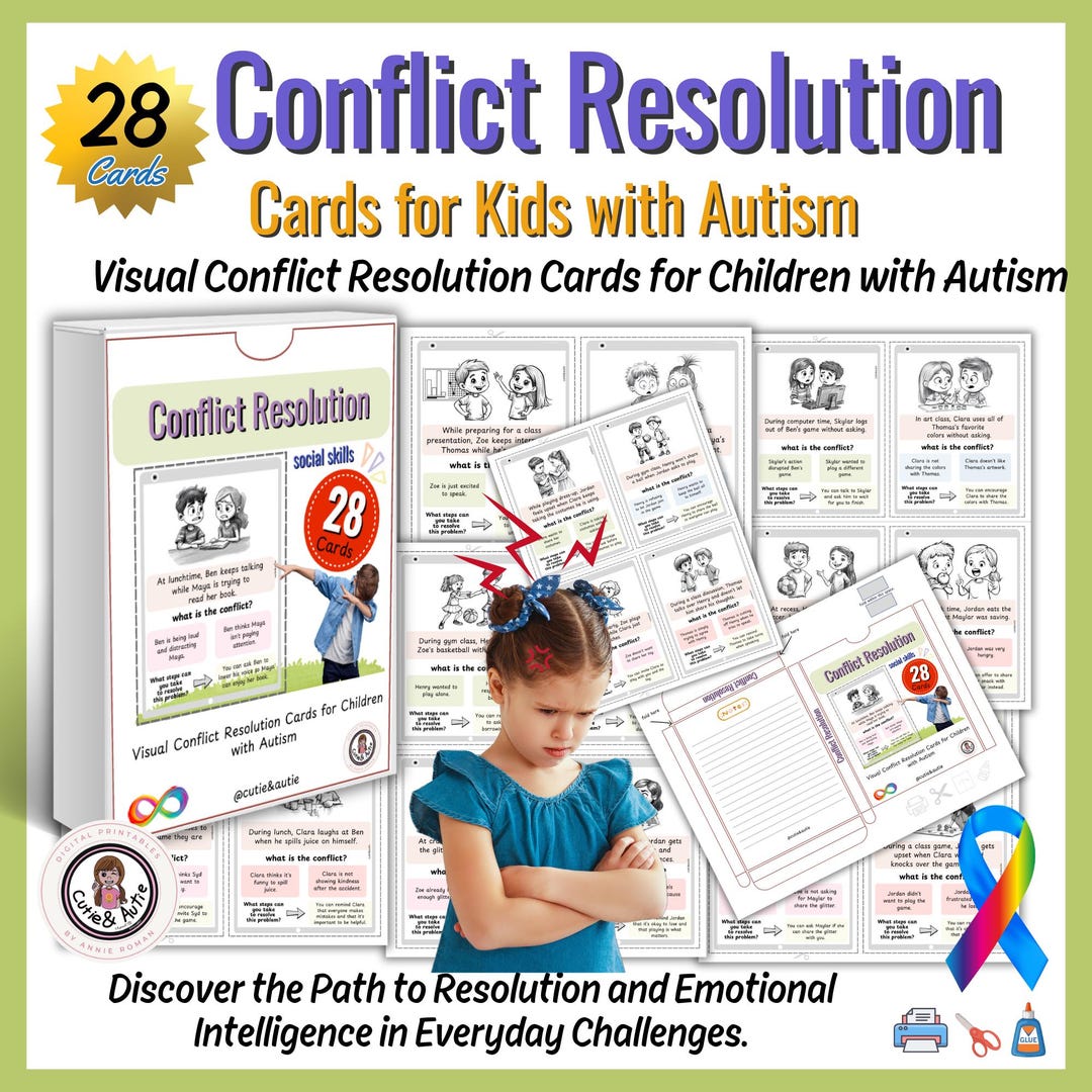 SOCIAL SKILLS: Conflict Resolution Cards for Kids With Autism/ 28 Cards ...