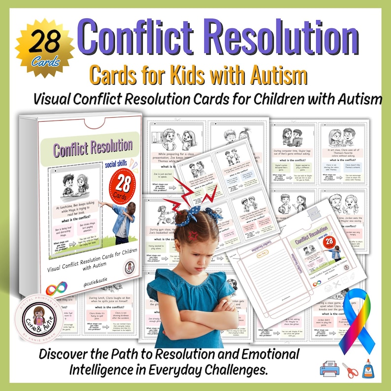 SOCIAL SKILLS: Conflict Resolution Cards for Kids With Autism/ 28 Cards ...