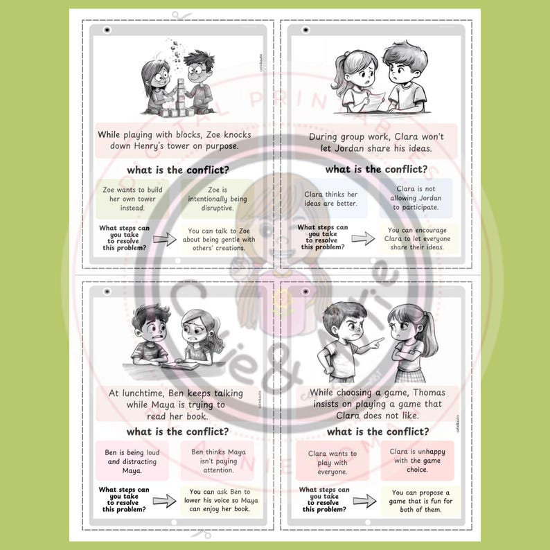 SOCIAL SKILLS: Conflict Resolution Cards for Kids With Autism/ 28 Cards ...