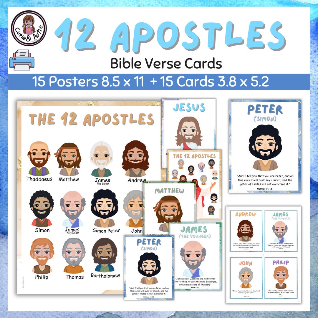 12 Apostles and Jesus - Bible Verse Cards 3.8 X 5.2 & Posters 8.5 X 11 ...