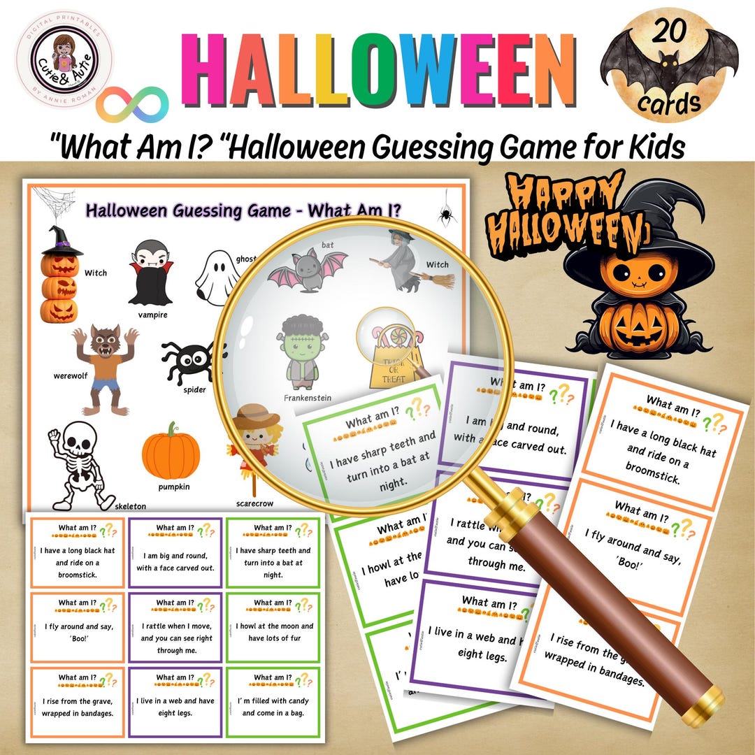 What Am I? Halloween Guessing Game for Kids" 20 Cards + Poster - Etsy