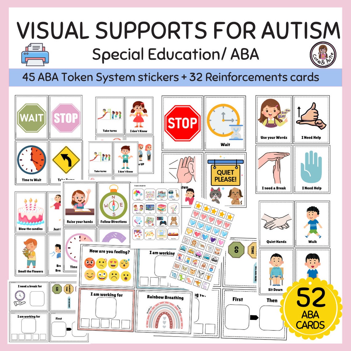 Behavior Support Resources Autism ABA Visuals Cue Cards/ Calm Down ...