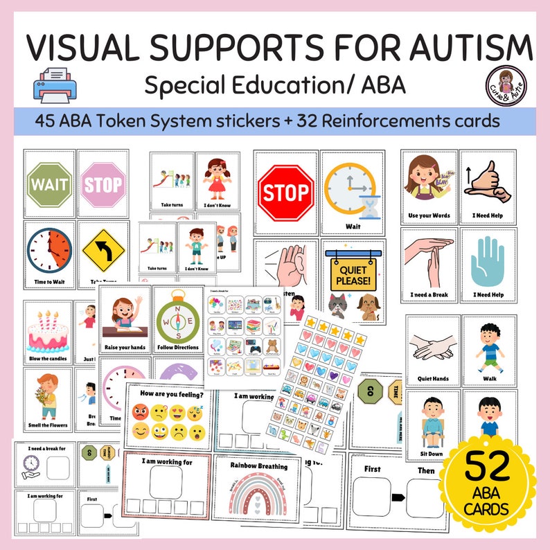 Behavior Support Resources Autism ABA Visuals Cue Cards/ Calm Down ...