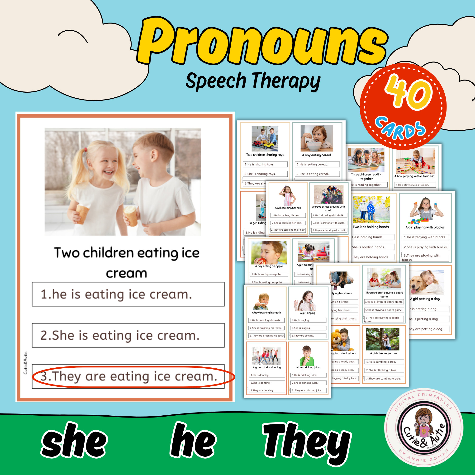 Pronouns Speech Therapy - She , He, They . 40 Cards - Etsy