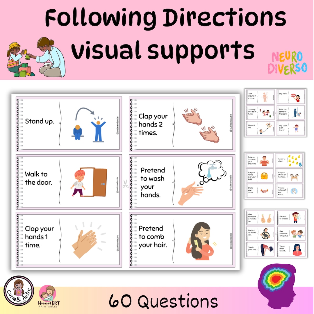 Following Directions Visual Supports - Autism - 60 Questions - Etsy