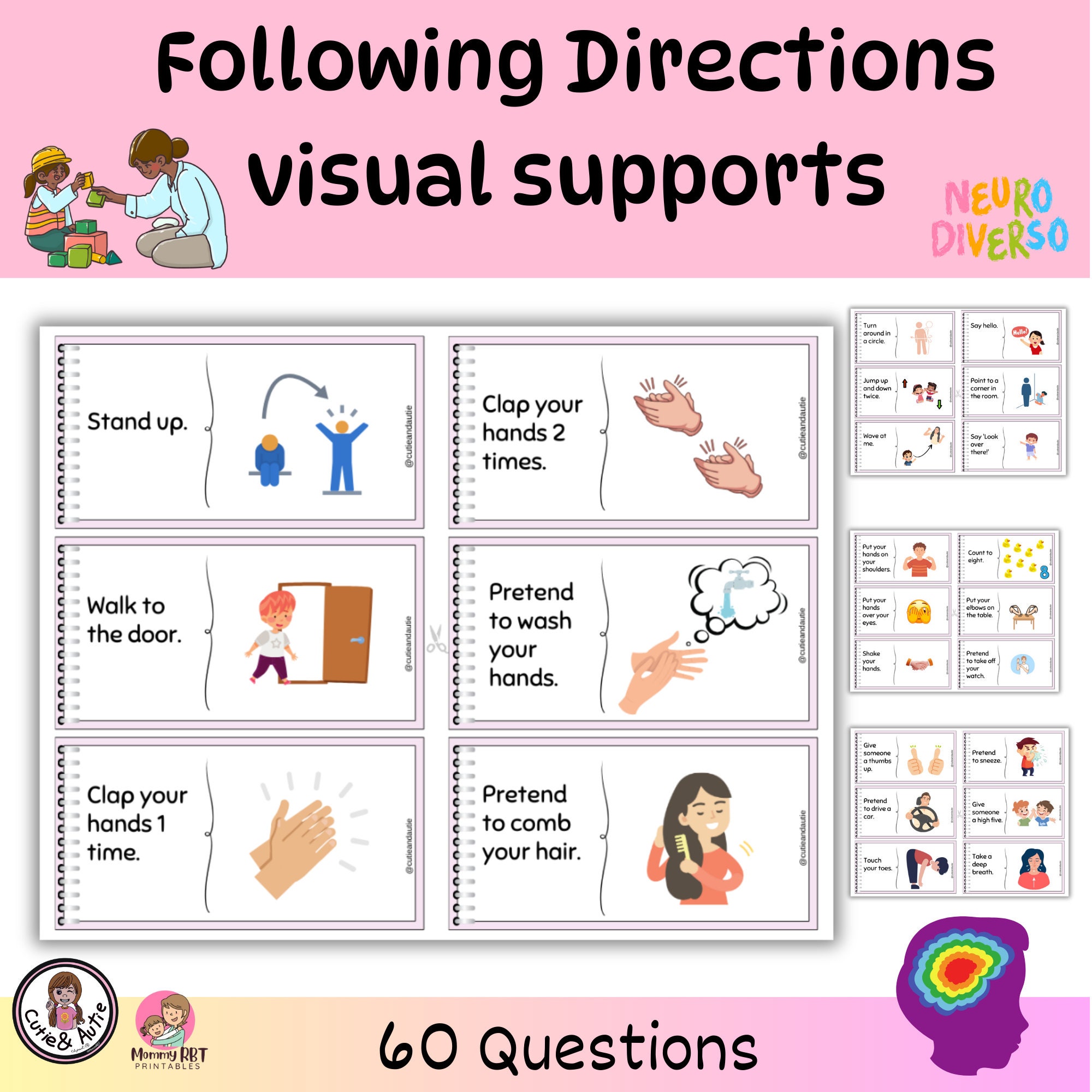 Following Directions Visual Supports - Autism - 60 Questions - Etsy