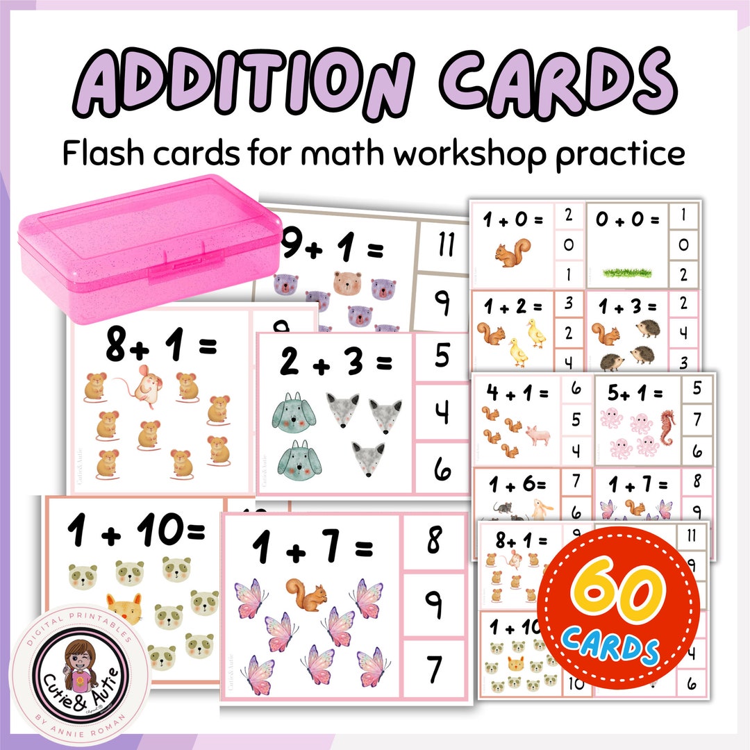 Addition Cards: 60 Colorful Math Practice Cards With Watercolor Design ...