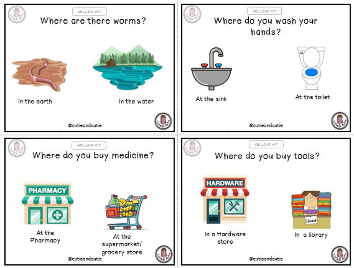 WH Questions ABBLS-R H17 Intraverbal Task Card + Data Sheet 54 Options ...