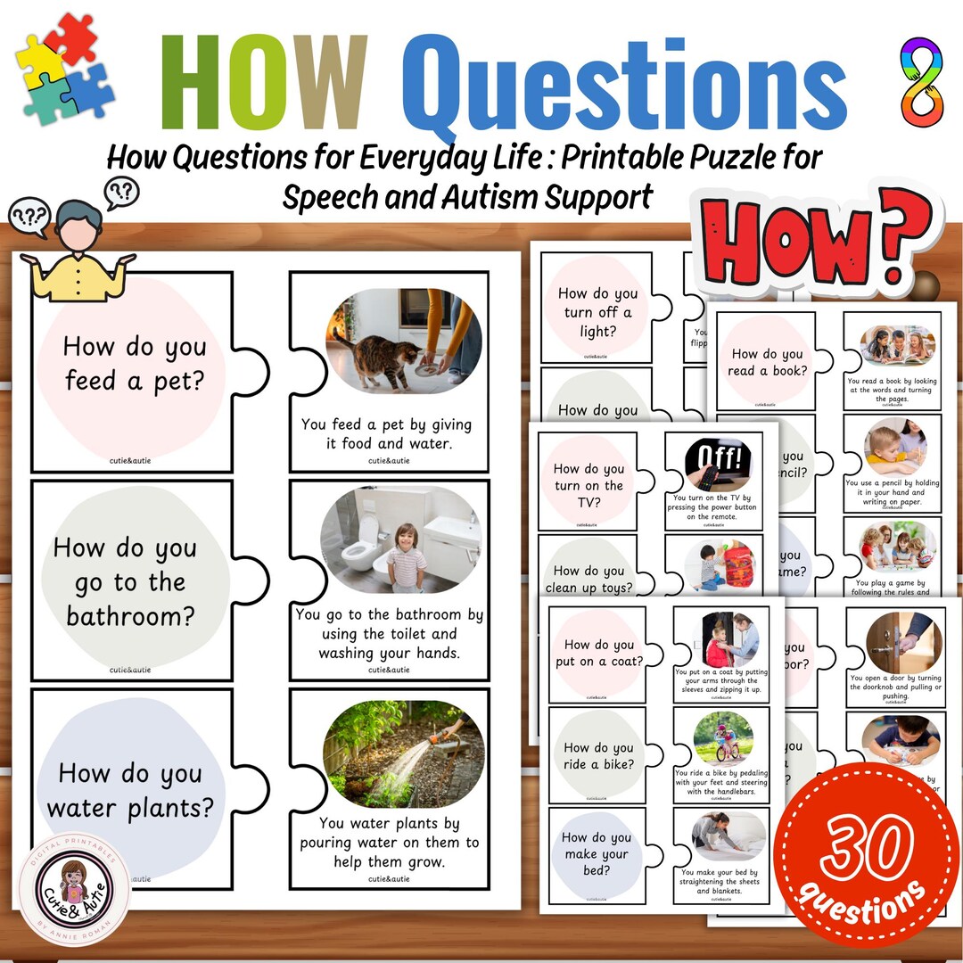 30 'how' Questions Puzzle: Building Language Skills / Autism. WH ...
