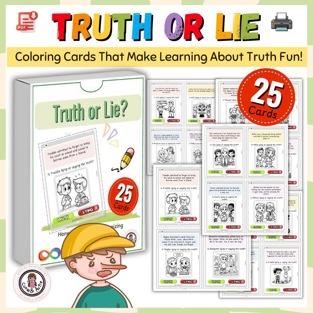 Truth or Lying: Coloring Cards That Make Learning About Truth Fun! - Etsy