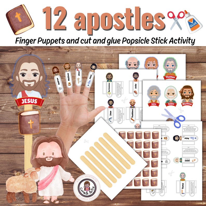 Bible Sunday School Cut and Glue Activity: 12 Apostles Finger Puppet - Etsy