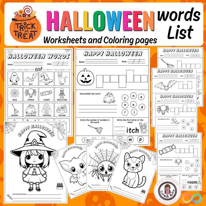 Trick-or-treat Writing: Halloween Vocabulary Worksheets and Coloring ...