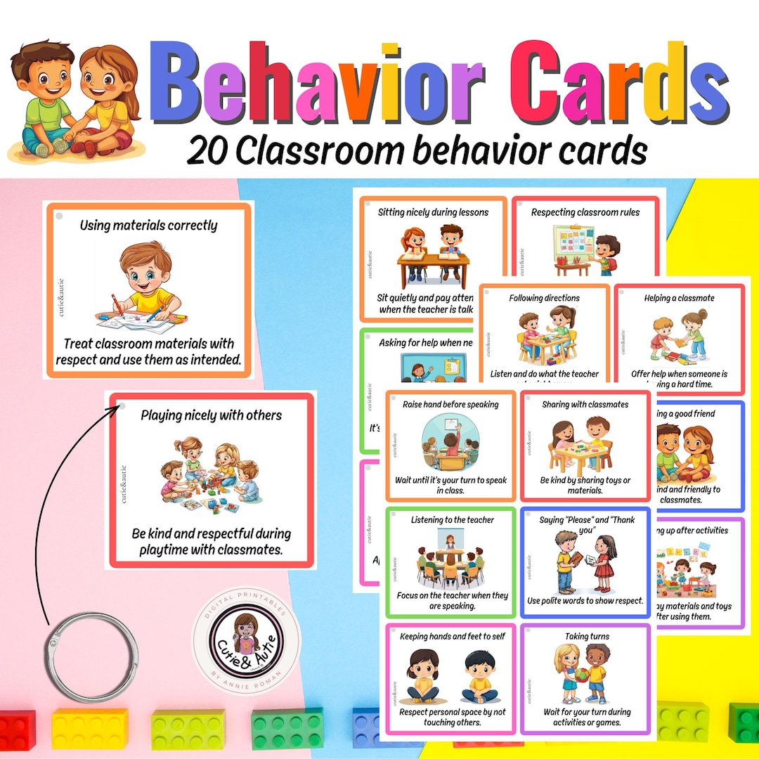Classroom Behavior Rules Flashcards – 20 Visual Cards for Teaching Good ...