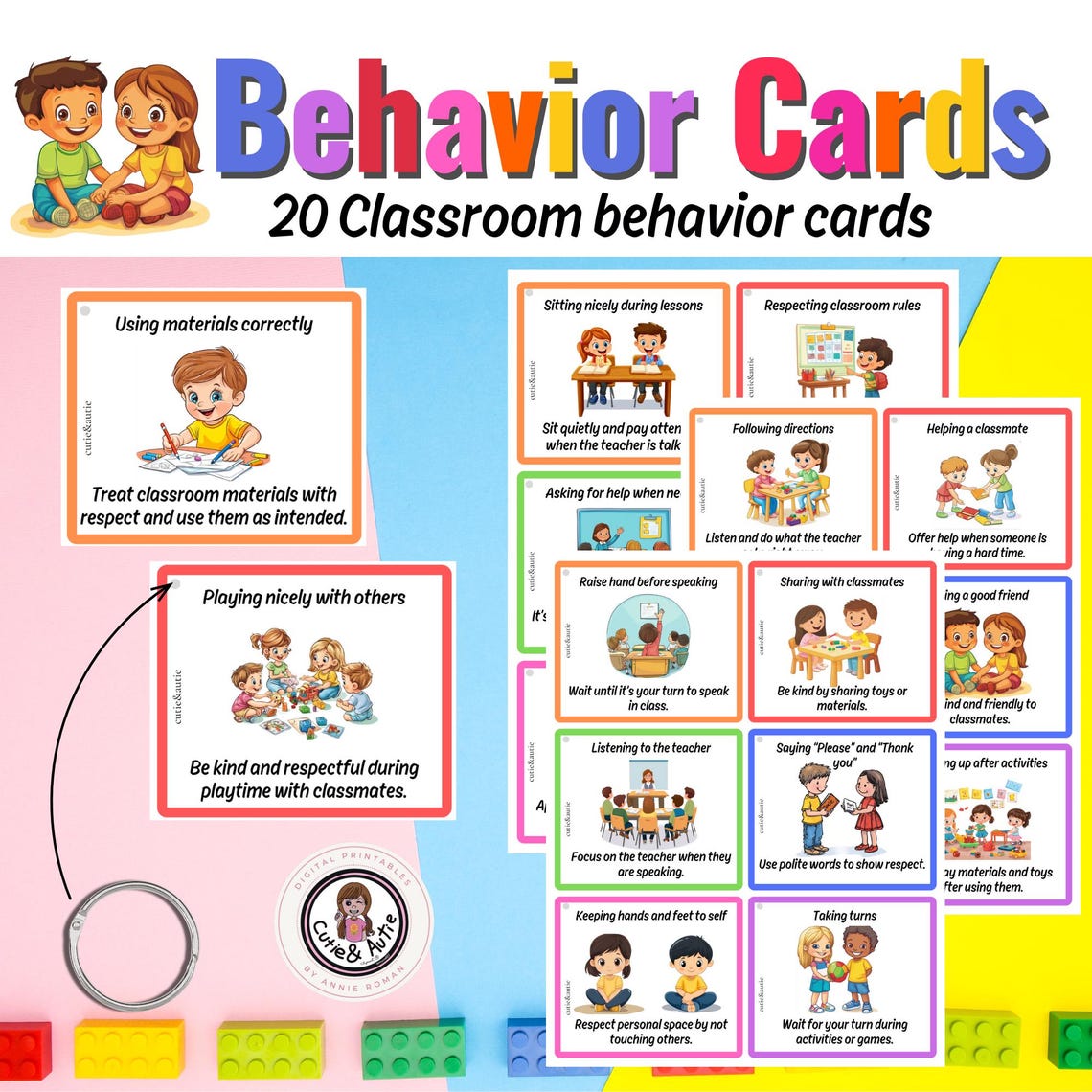 Classroom Behavior Rules Flashcards – 20 Visual Cards for Teaching Good ...