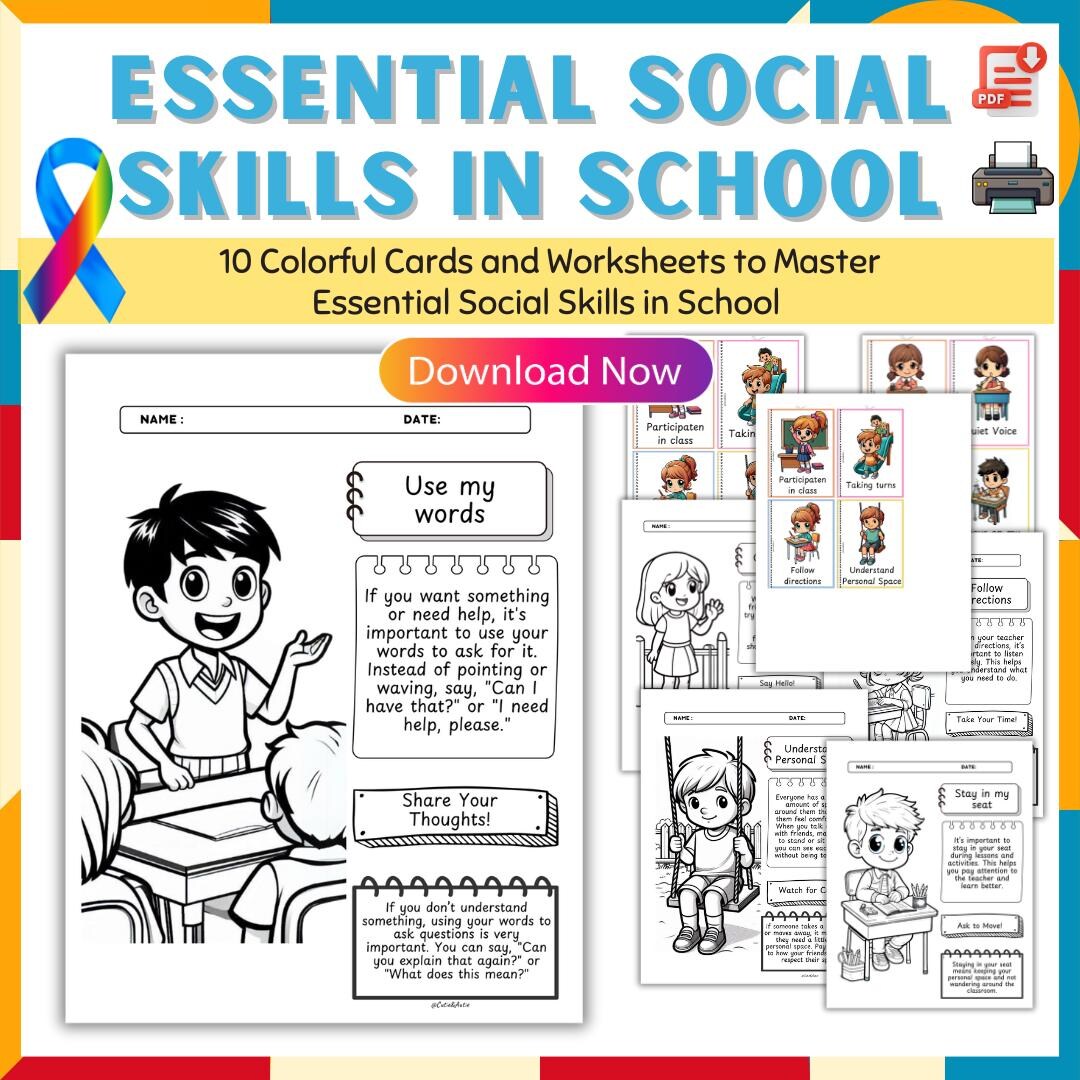 Essential Social Skills in School 10 WORSKHEETS Social Skills for ...