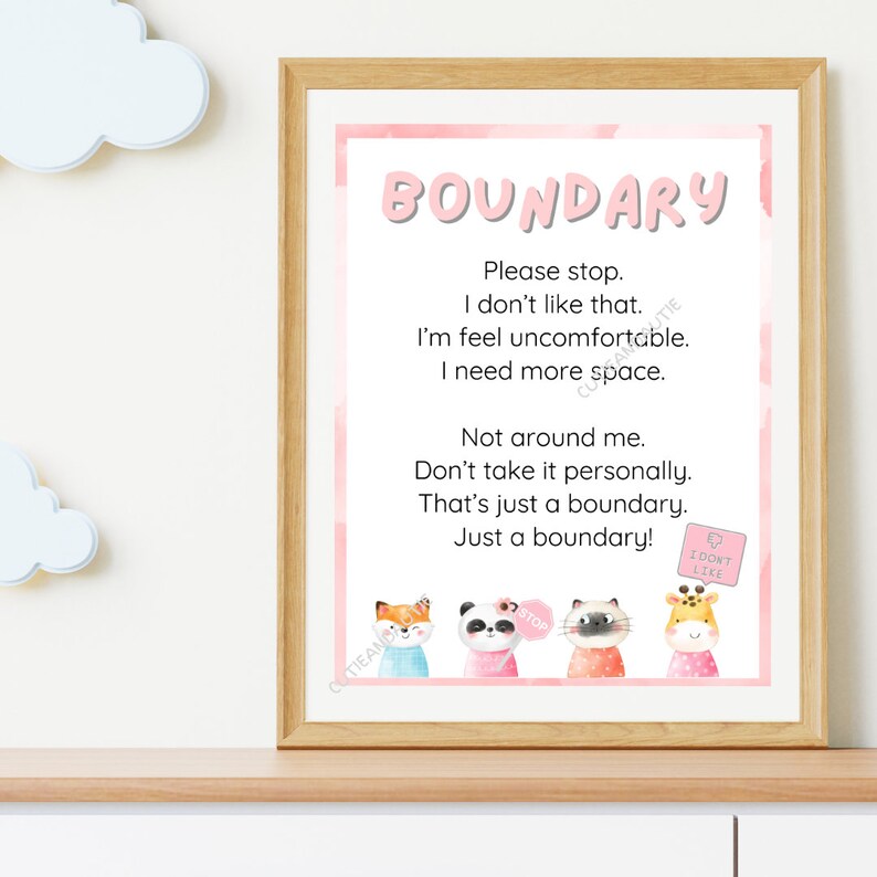 Boundaries Cute Animals Poster for Kids, Children's Therapy Worksheet ...