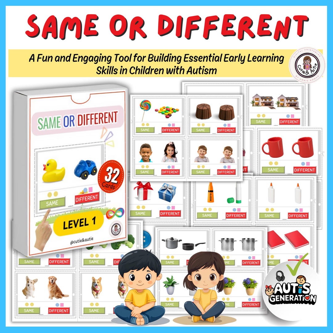 32 "same or Different" Cards for Kids With Autism / Early Intervention ...