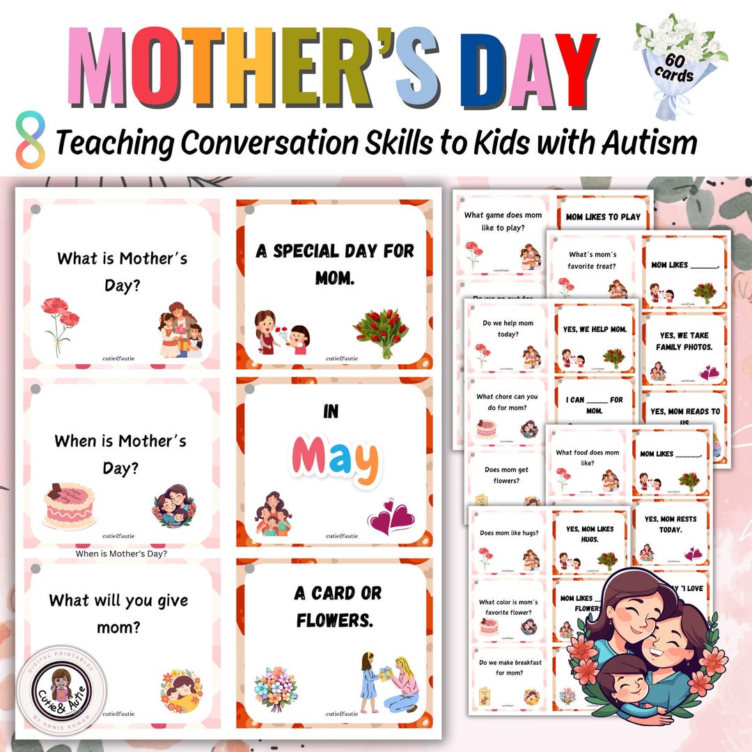 Mother's Day Speech Cards: Speech Prompts for Children With Autism 60 ...