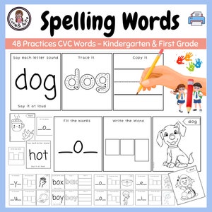 Spelling CVC Word Work Practice Worksheets for Kindergarten & First ...