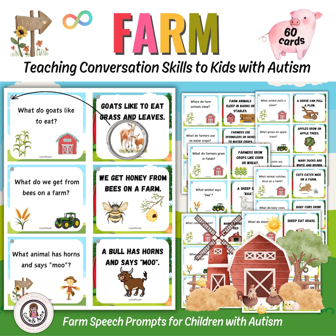 Farm Speech Cards : Conversation Starters for Autistic Children 60 ...