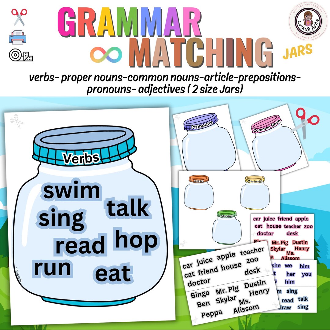 Grammar Sorting and Matching parts of Speech.7 Jars Matching - Etsy