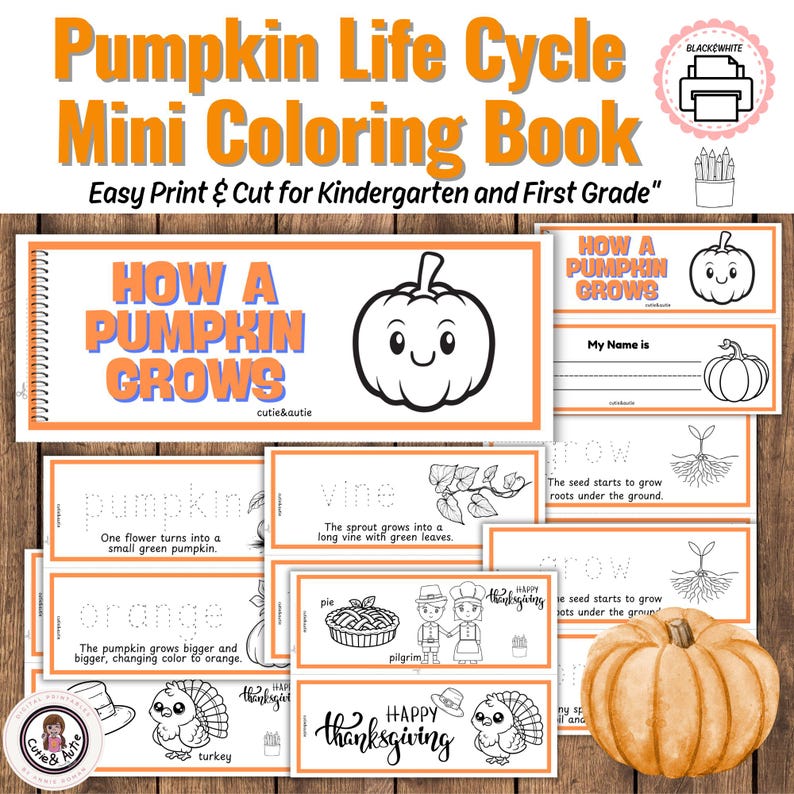 Pumpkin Life Cycle Mini Coloring Book: Easy Print & Cut for Kinderg ...
