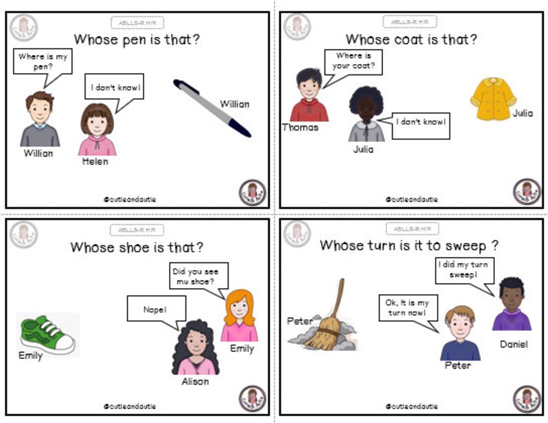 WH Questions - Who/ Whose ABBLS-R H19 Intraverbal Task Card + Data ...