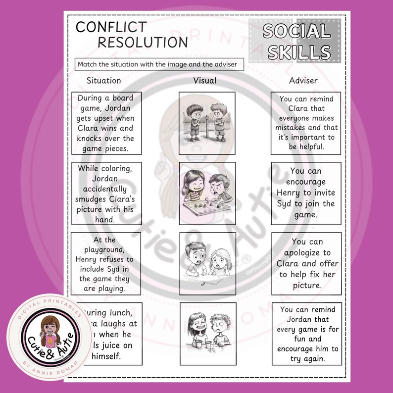 SOCIAL SKILLS: Conflict Resolution WORKSHEETS for Kids With Autism - Etsy