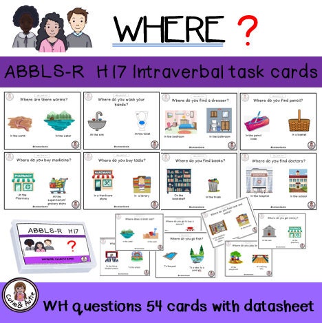 WH Questions ABBLS-R H17 Intraverbal Task Card + Data Sheet 54 Options ...