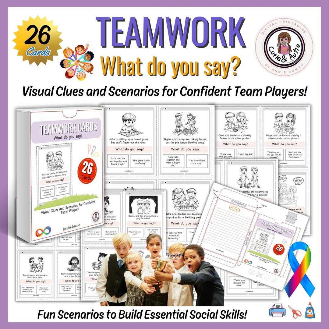 Teamwork Social Skills Cards /visual Clues and Scenarios for Confident ...