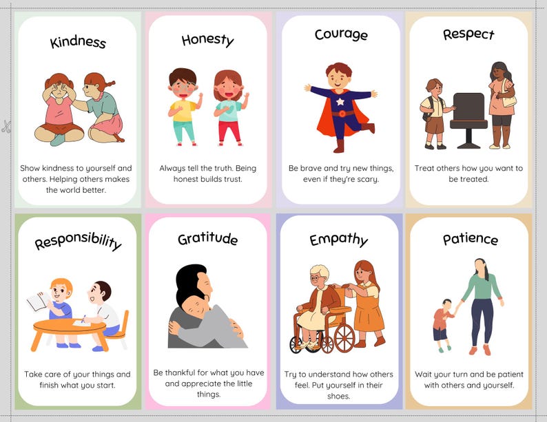 40 Value Cards for Kids, Acceptance and Commitment Therapy Resources ...